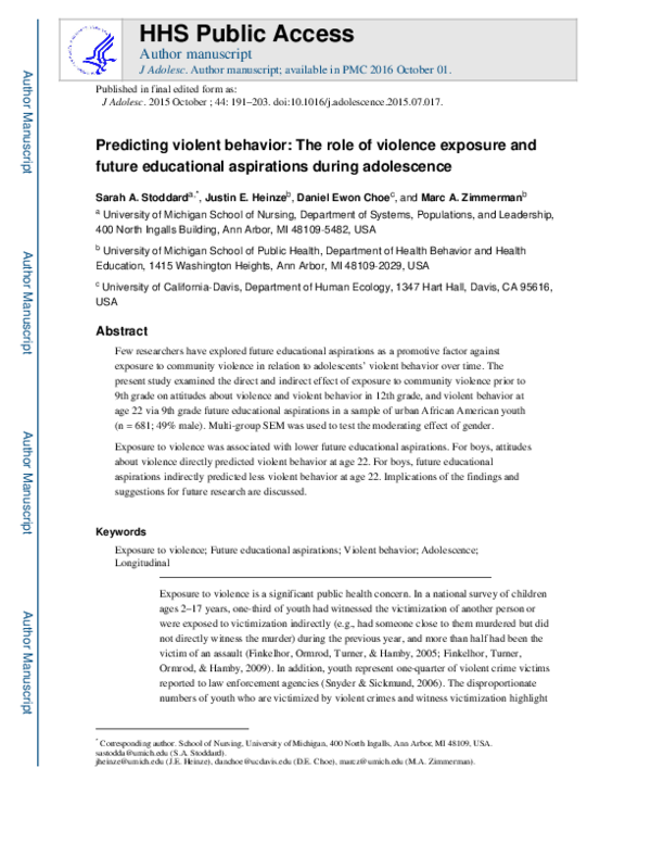 (PDF) Predicting violent behavior: The role of violence exposure and ...