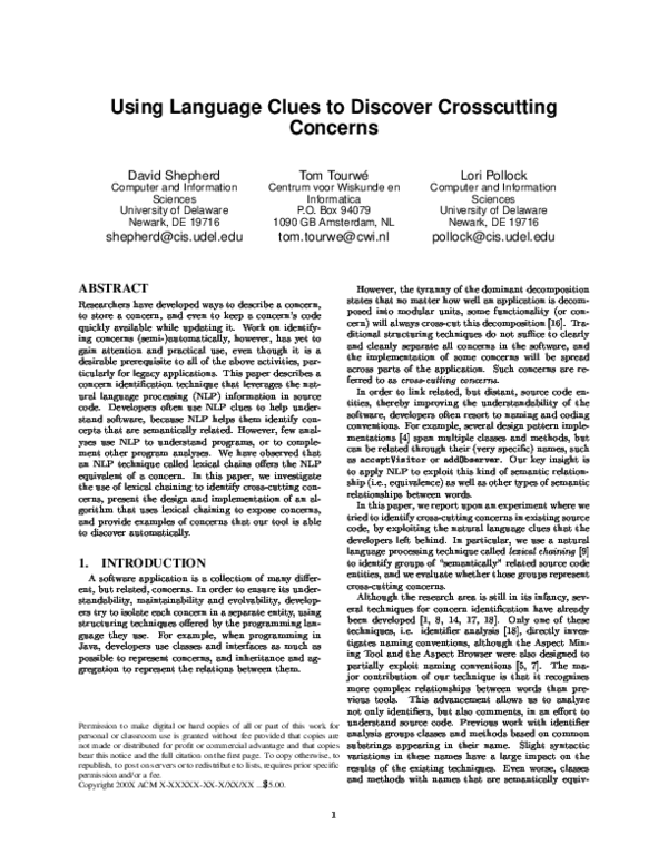 (PDF) Using language clues to discover crosscutting concerns