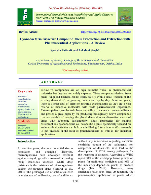 (PDF) Cyanobacteria Bioactive Compound, their Production and Extraction ...