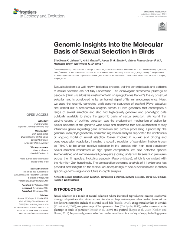 (PDF) Genomic Insights Into the Molecular Basis of Sexual Selection in Birds | vishnu ...