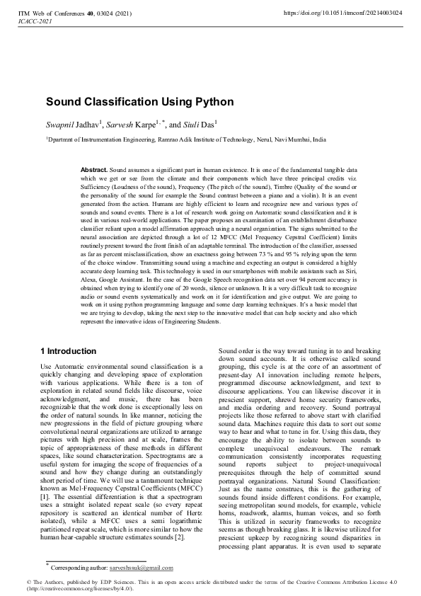 (PDF) Sound Classification Using Python