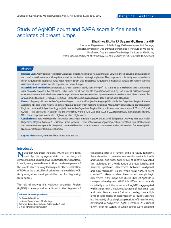 (PDF) Study of AgNOR count and SAPA score in fine needle aspirates of ...
