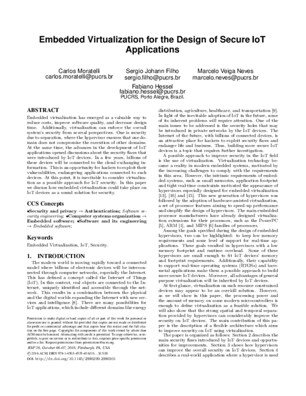 (PDF) Embedded virtualization for the design of secure IoT applications