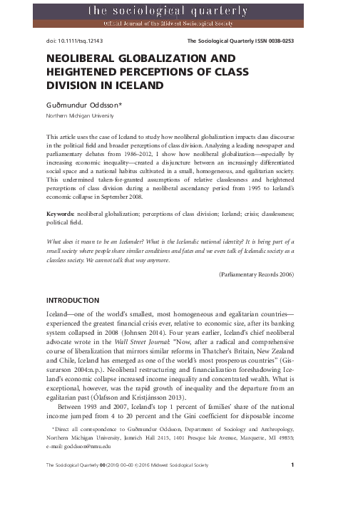 (PDF) Neoliberal Globalization and Heightened Perceptions of Class Division in Iceland ...