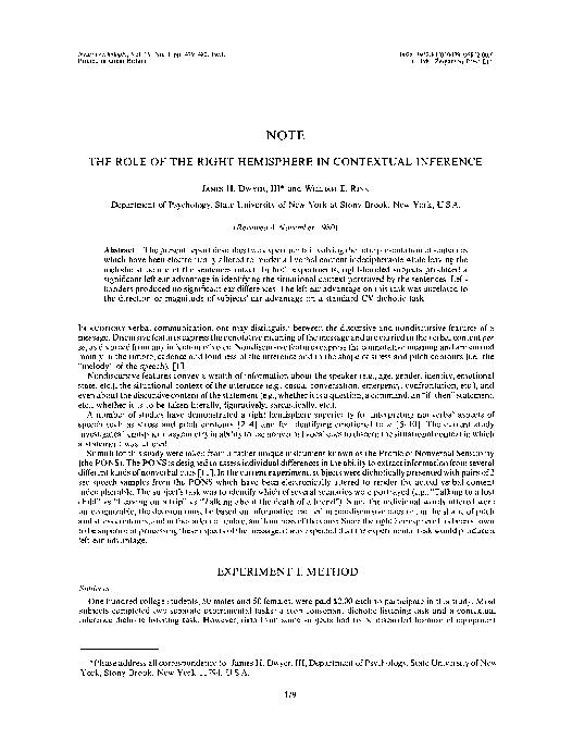 (PDF) The role of the right hemisphere in contextual inference ...
