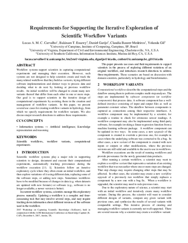 Pdf Requirements For Supporting The Iterative Exploration Of Scientific Workflow Variants