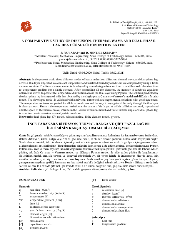 (PDF) A Comparative Study of Diffusion, Thermal Wave and Dual-Phase-Lag Heat Conduction in Thin ...
