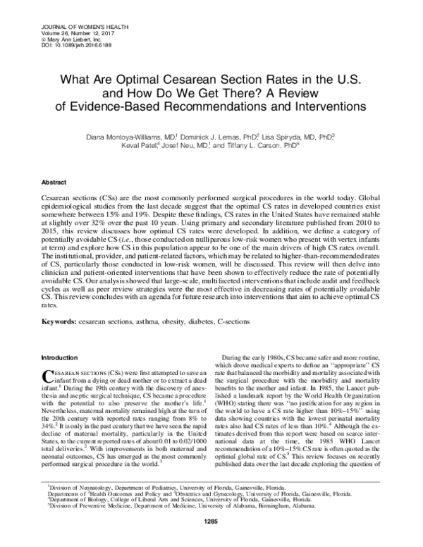 (PDF) What Are Optimal Cesarean Section Rates in the U.S. and How Do We ...