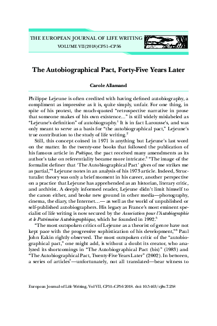 (PDF) The Autobiographical Pact, Forty-Five Years Later