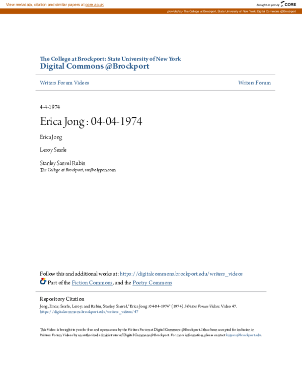 (PDF) Erica Jong : 04-04-1974 | Leroy Searle - Academia.edu