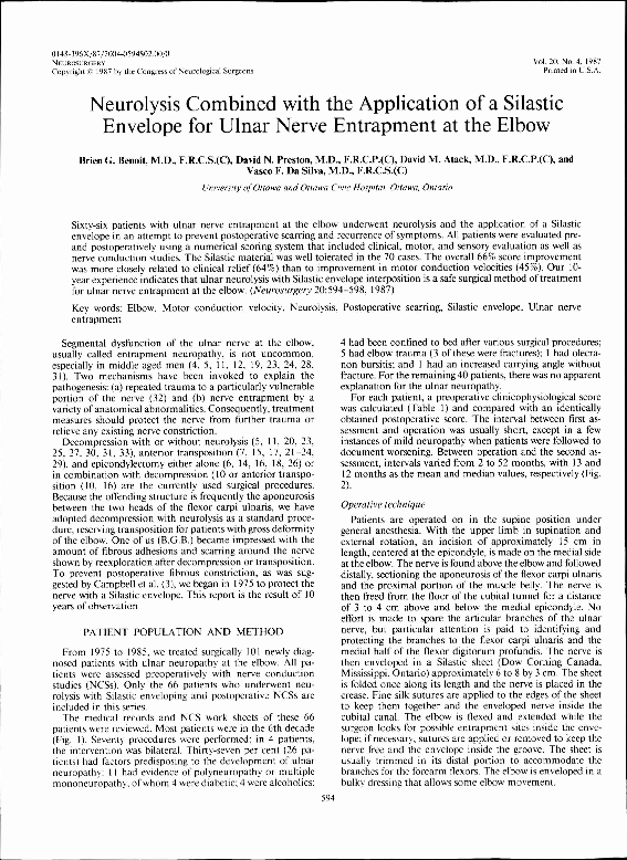 (PDF) Neurolysis Combined with the Application of a Silastic Envelope ...