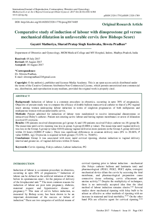 (PDF) Comparative study of induction of labour with dinoprostone gel ...