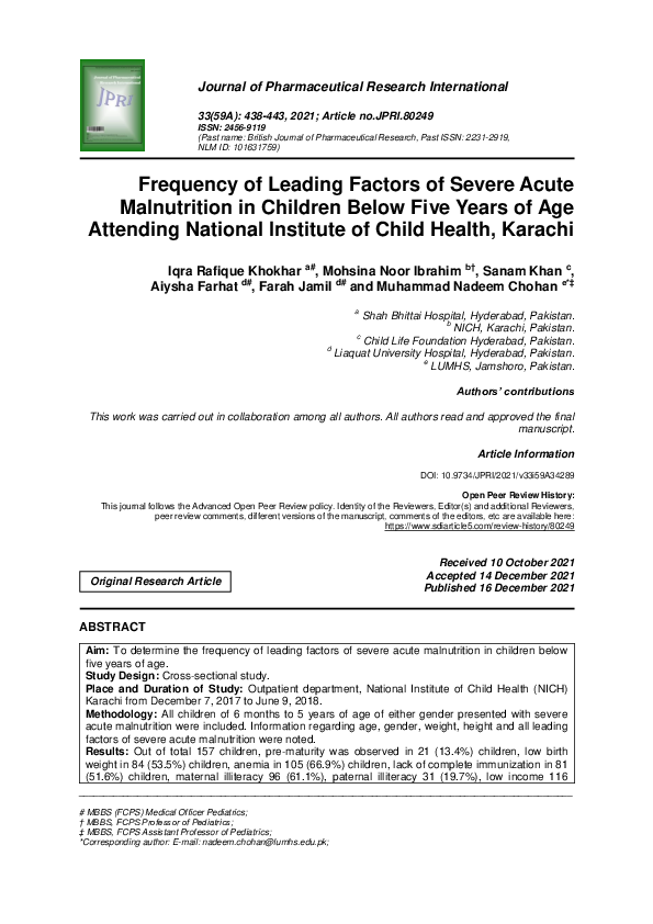 (PDF) Frequency of Leading Factors of Severe Acute Malnutrition in ...