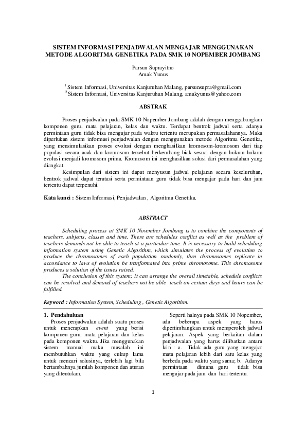 (PDF) Sistem Informasi Penjadwalan Mengajar Menggunakan Metode Algoritma Genetika Pada SMK 10 ...