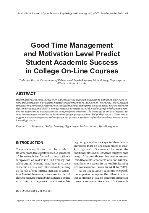 (PDF) Good Time Management and Motivation Level Predict Student ...