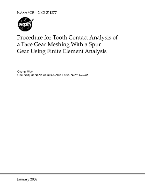 (PDF) Procedure for Tooth Contact Analysis of a Face Gear Meshing With ...