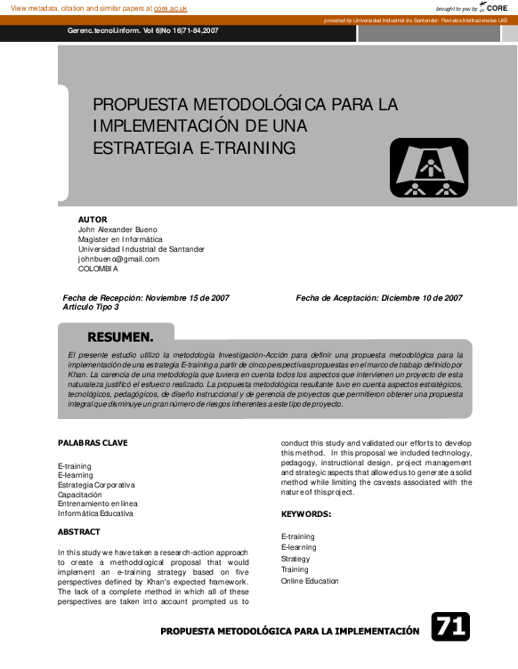 (PDF) Propuesta Metodológica Para La Implementación De Una Estrategia E-Training