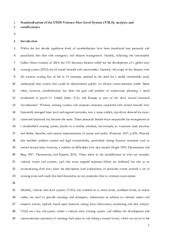 (PDF) Standardisation of the USGS Volcano Alert Level System (VALS ...