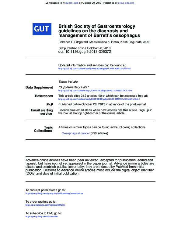 (PDF) management of Barrett ' s oesophagus guidelines on the diagnosis and British Society of ...