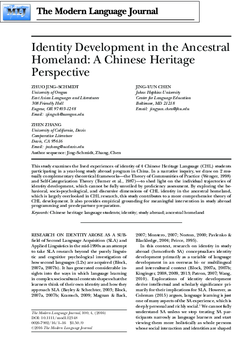 (PDF) Identity Development in the Ancestral Homeland: A Chinese ...