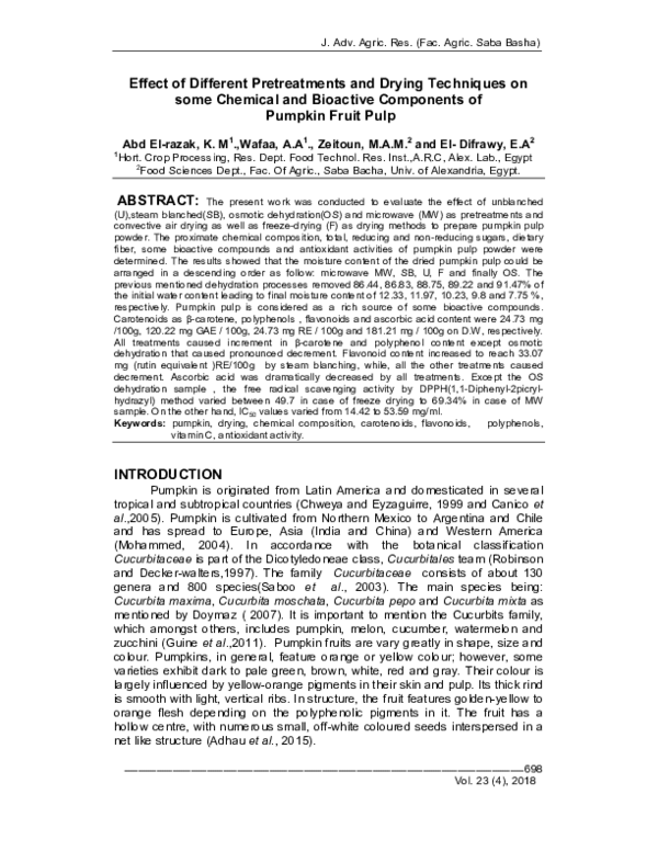 (PDF) Effect of Different Pretreatments and Drying Techniques on some Chemical and Bioactive ...