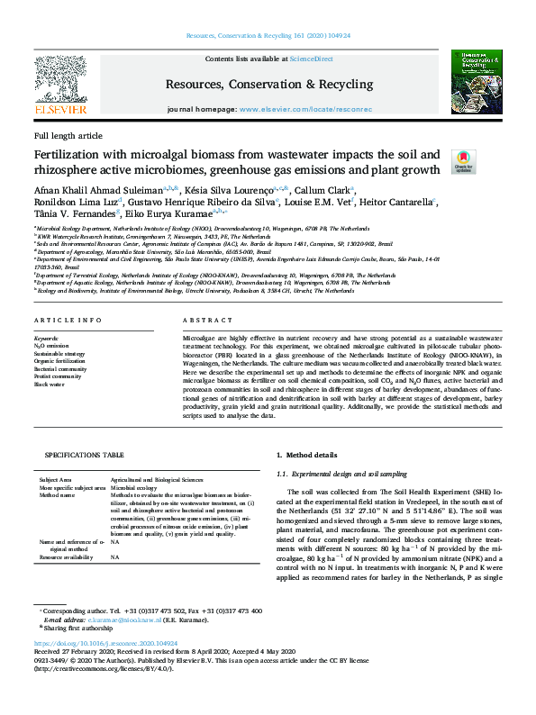 (PDF) From toilet to agriculture: Fertilization with microalgal biomass from wastewater impacts ...