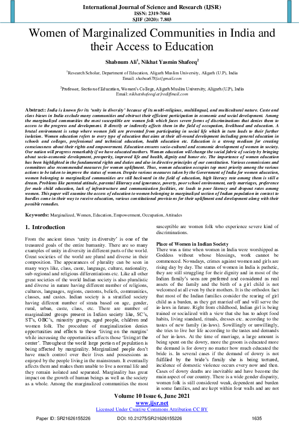 (PDF) Women of Marginalized Communities in India and their Access to ...