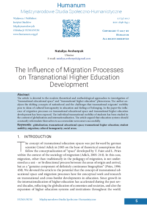 (PDF) The Influence of Migration Processes on Transnational Higher Education Development