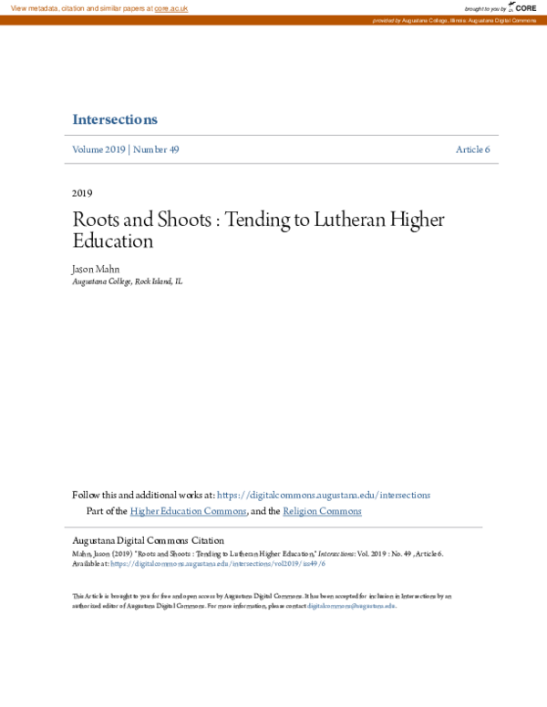 (PDF) Roots and Shoots Tending to Lutheran Higher Education