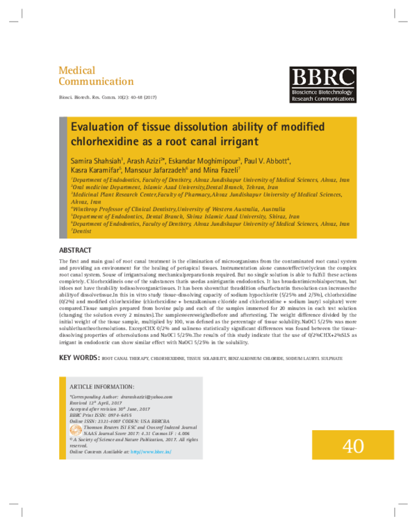 (PDF) Evaluation of tissue dissolution ability of modified ...