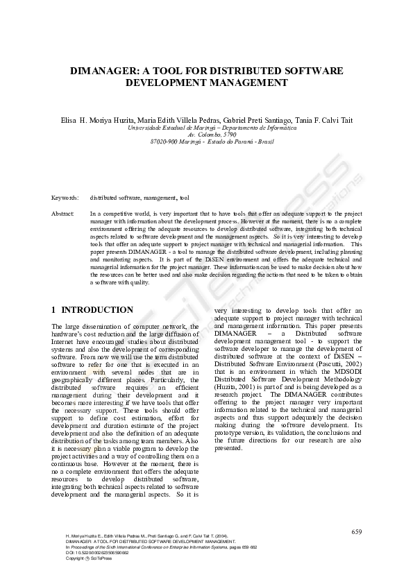 (PDF) Dimanager: A Tool for Distributed Software Development Management