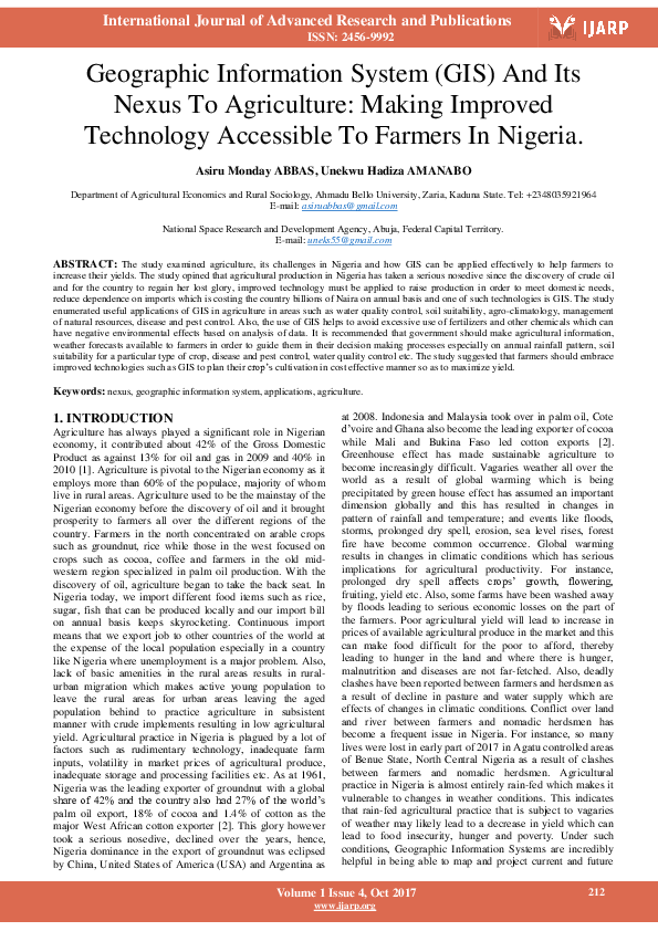 (PDF) Geographic Information System (GIS) And Its Nexus To Agriculture ...