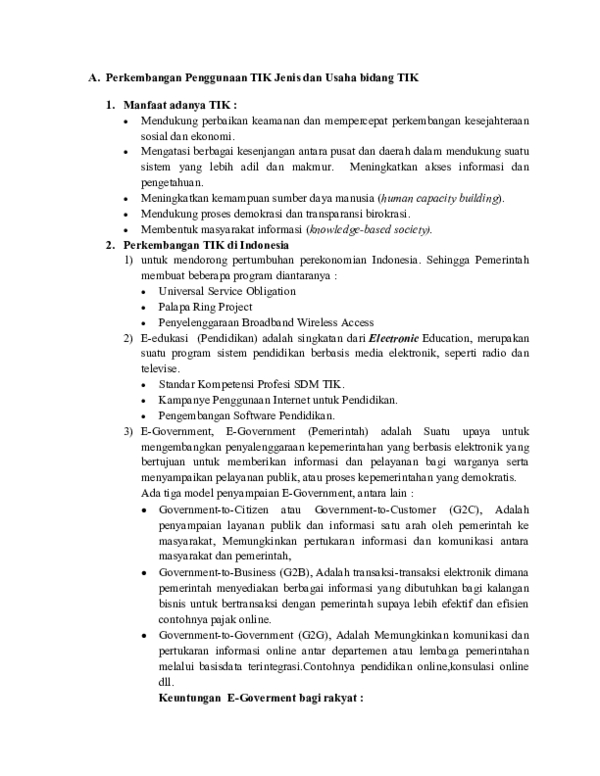 (DOC) A. Perkembangan Penggunaan TIK Jenis dan Usaha bidang TIK | IsmaMawadatulH StimikA ...