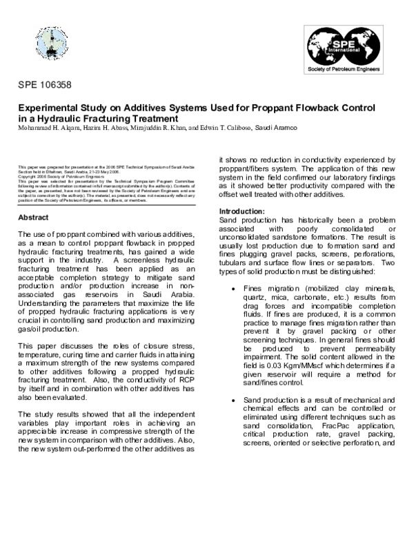 (PDF) Experimental Study on Additives Systems Used for Proppant ...