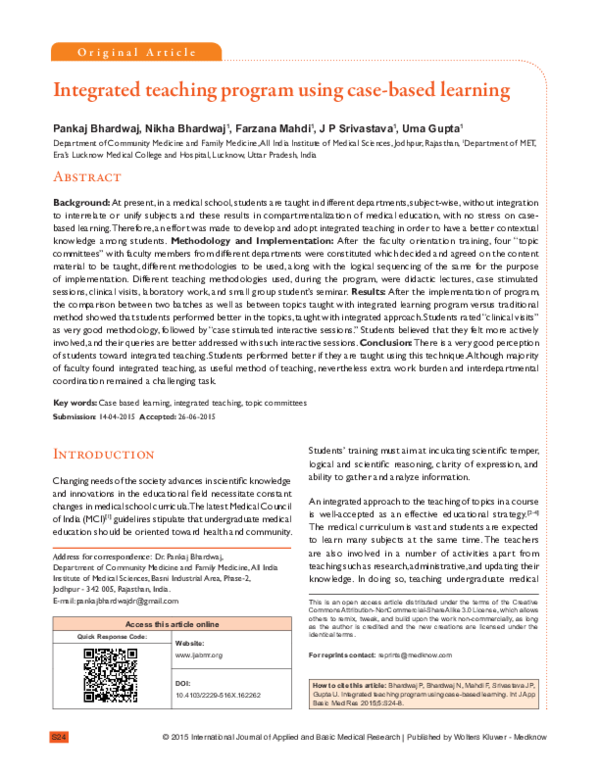(PDF) Integrated teaching program using case-based learning