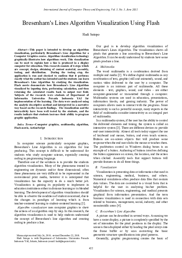 (PDF) Bresenham's Lines Algorithm Visualization Using Flash
