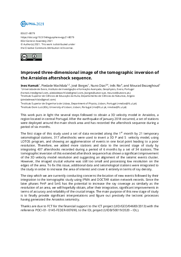 (PDF) Improved three-dimensional image of the tomographic inversion of the Arraiolos aftershock ...