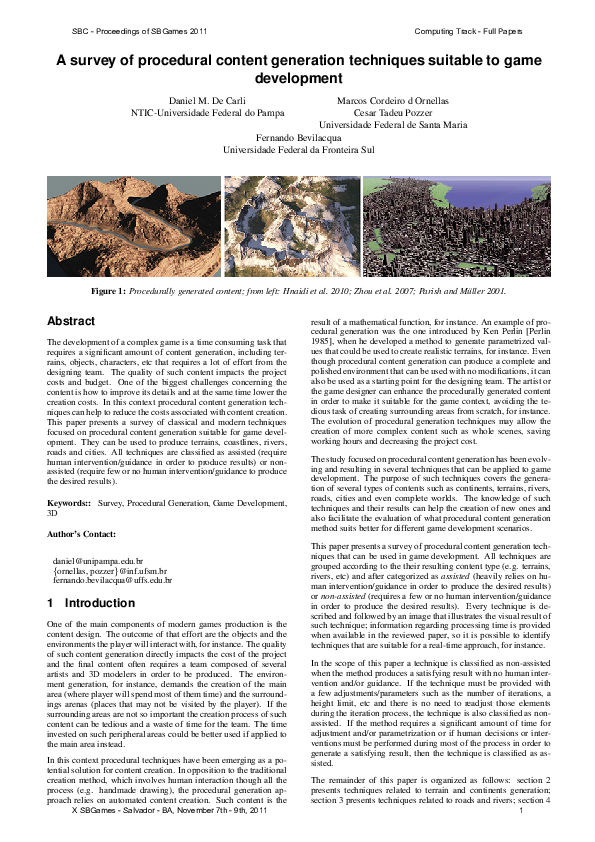 (PDF) A Survey of Procedural Content Generation Techniques Suitable to ...