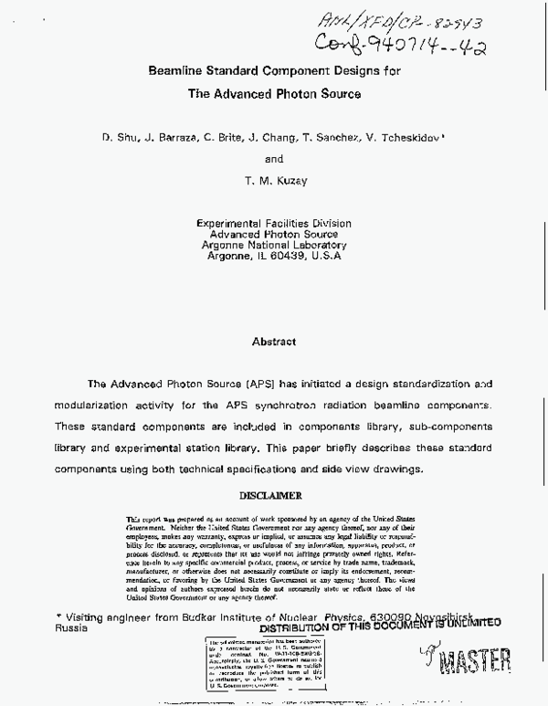 (PDF) Beamline standard component designs for the Advanced Photon Source