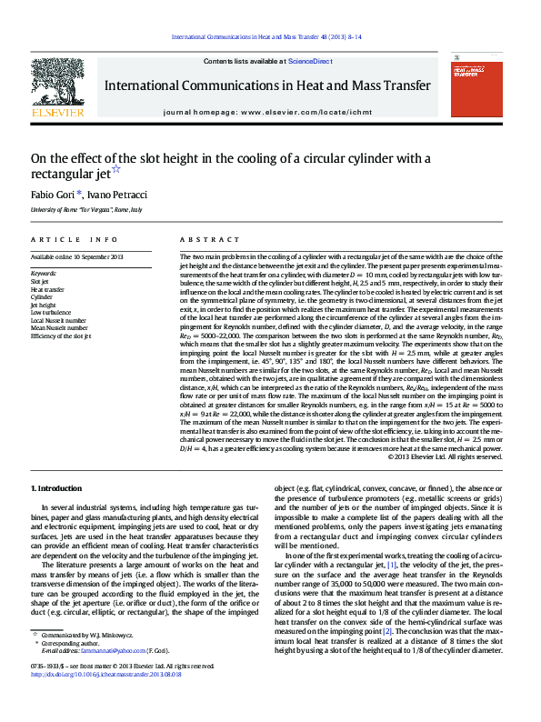 (PDF) On the effect of the slot height in the cooling of a circular ...