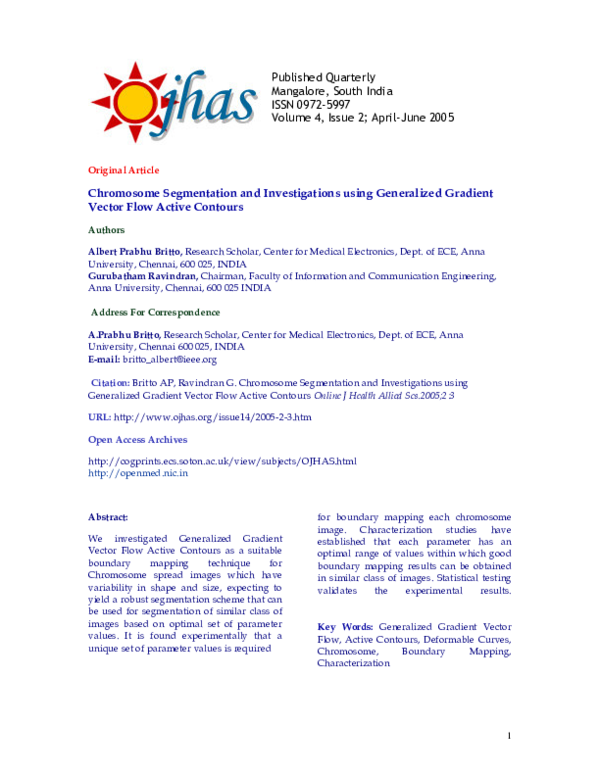 (PDF) Chromosome Segmentation and Investigations using Generalized Gradient Vector Flow Active ...