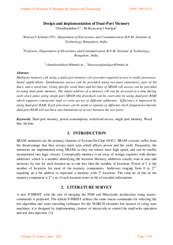 (PDF) Design and implementation of Dual-Port Memory