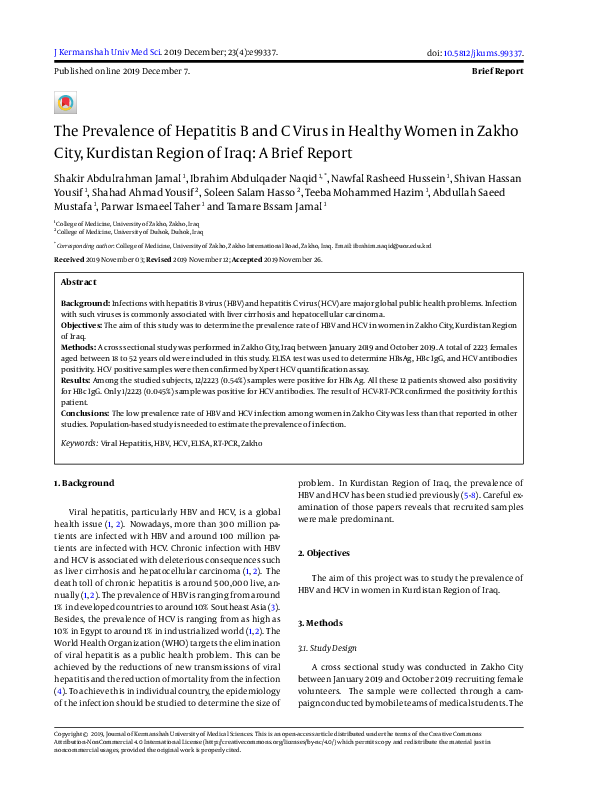 (PDF) The Prevalence of Hepatitis B and C Virus in Healthy Women in ...