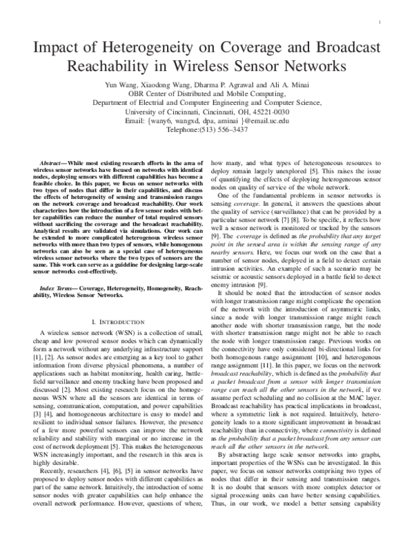 (PDF) Impact of heterogeneity on coverage and broadcast reachability in wireless sensor networks ...