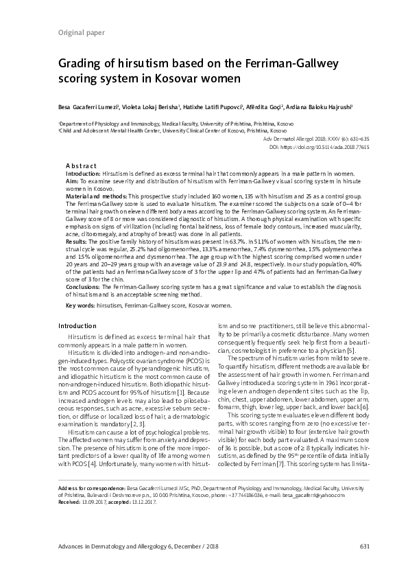 (PDF) Grading of hirsutism based on the Ferriman-Gallwey scoring system ...