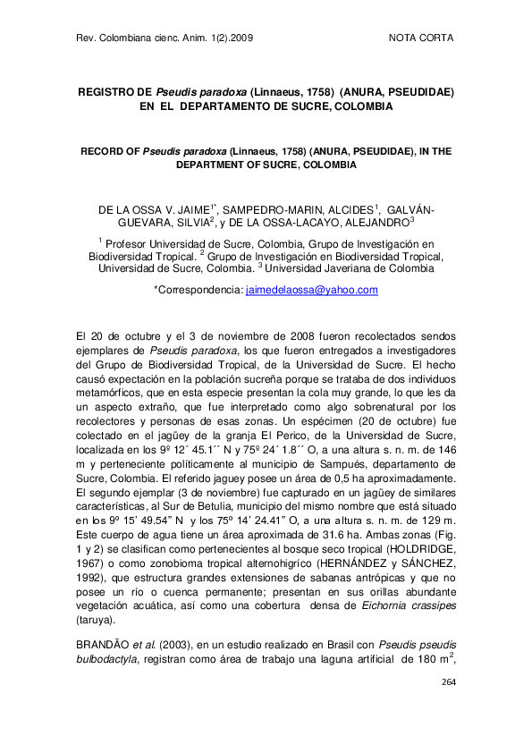 (PDF) Registro de pseudis paradoxa (linnaeus, 1758) (anura, pseudidae ...