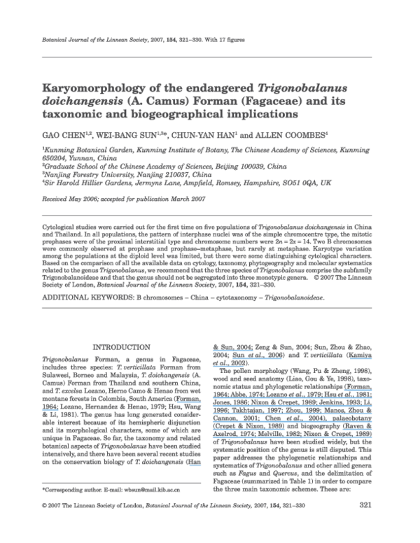 (PDF) Karyomorphology of the endangered Trigonobalanus doichangensis (A ...