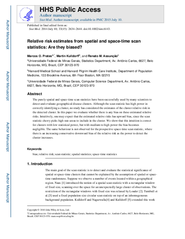 Pdf Relative Risk Estimates From Spatial And Space Time Scan Statistics Are They Biased