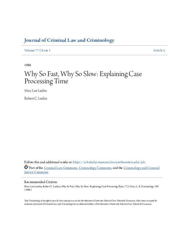 (PDF) Why so Fast, Why so Slow?: Explaining Case Processing Time