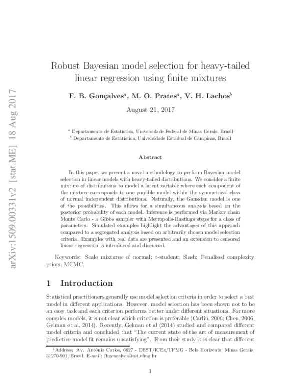 (PDF) Robust Bayesian model selection for heavy-tailed linear regression using finite mixtures